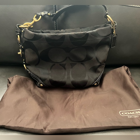 Coach | Bags | Coach Slouch Purse Black Monogram With Gold Hardware ...